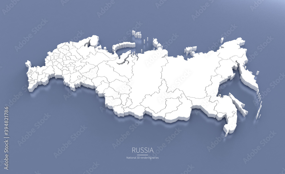 Russia Map 3d. National map 3D rendering set in Europe continent. Stock ...