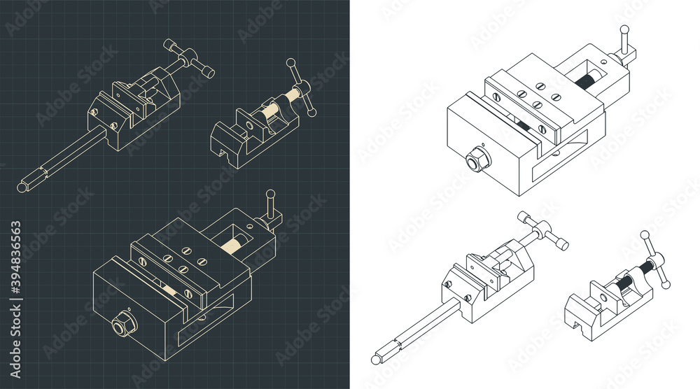 Bench vice isometric drawings mini Set Stock Vector | Adobe Stock