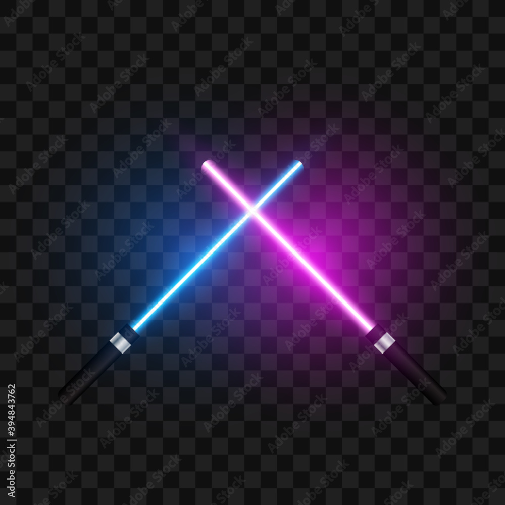 Crossed light swords on transparent background, vector illustration ...