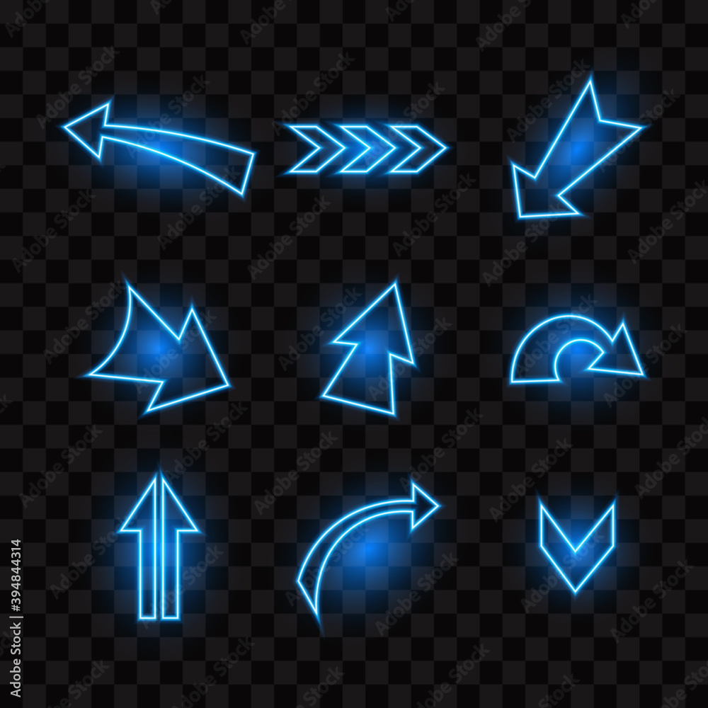 Set of blue neon arrows, isolated vector illustration. Stock Vector ...