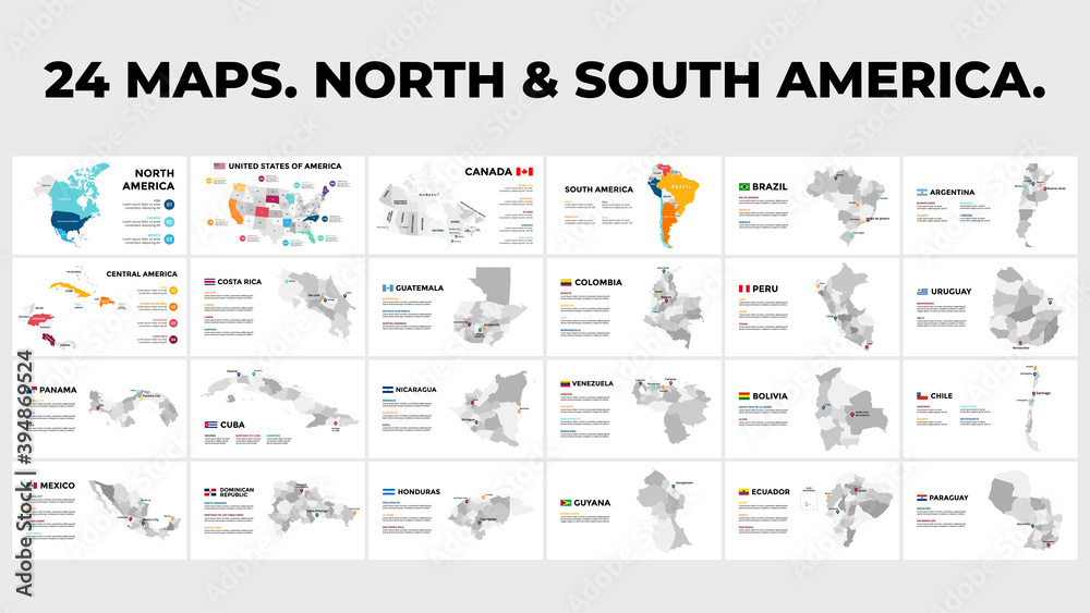 North and South America vector map country infographics. 24 slide ...