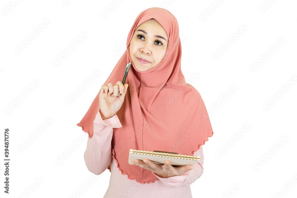 Thinking female - beautiful young muslim asian woman with traditional ...