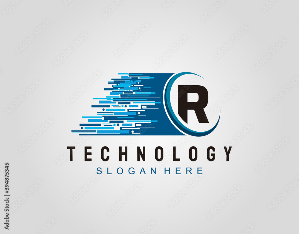 Motion Speed Line Techno Letter R Logo Vector Design. Stock Vector ...