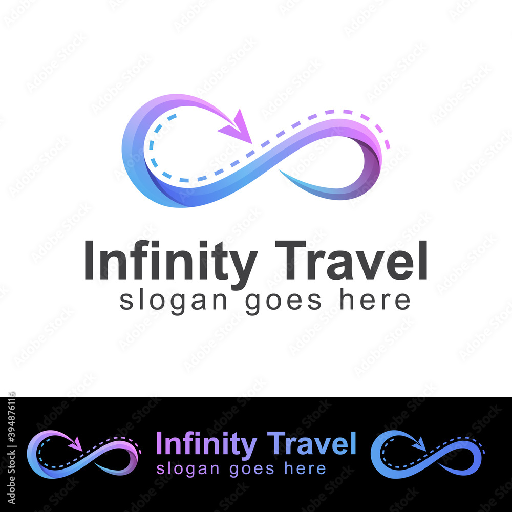 colorful infinity travel with a plane logo design. Detailed travel logo ...