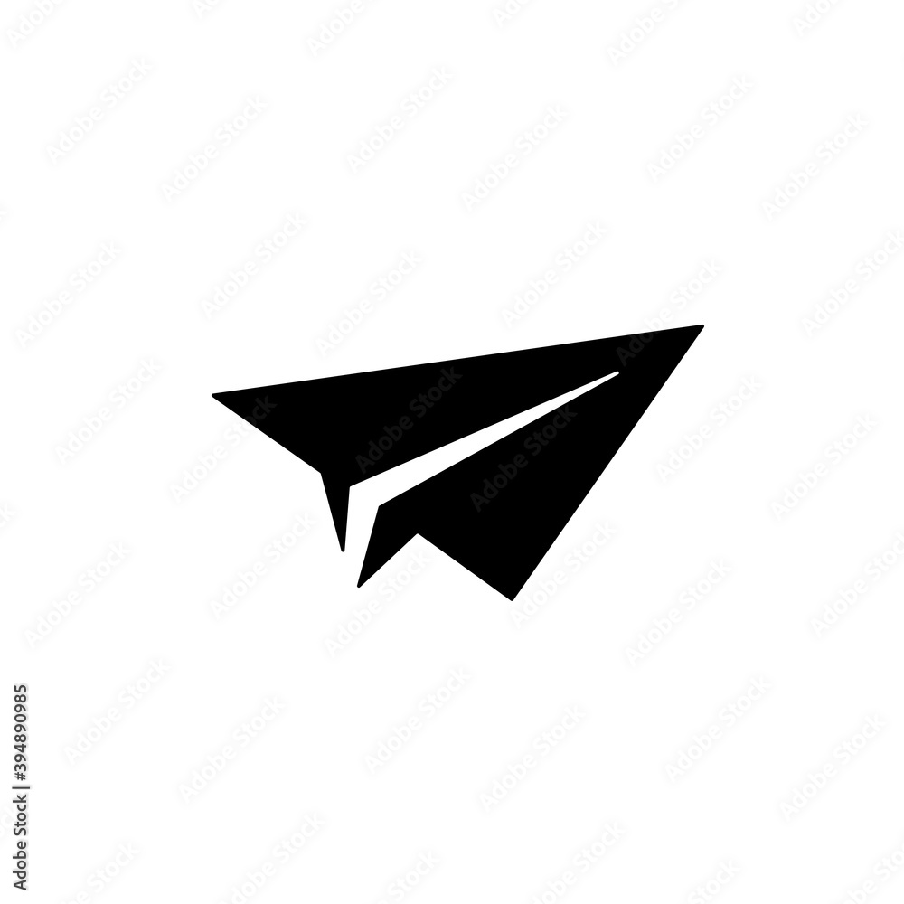 Paper plane icon in black. Flat origami airplane. Illustration. Message ...