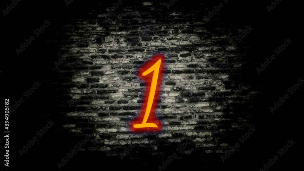 Number 1 neon light animation shining and glowing on black vignette ...