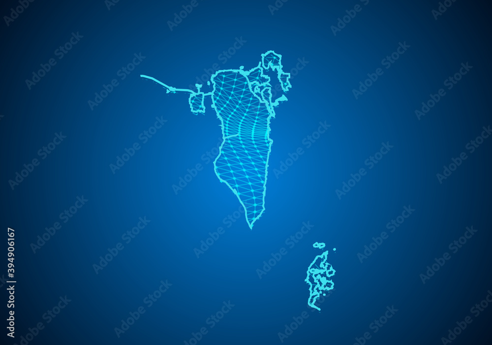 Abstract digital map of bahrain with particles dots and line. polygonal ...