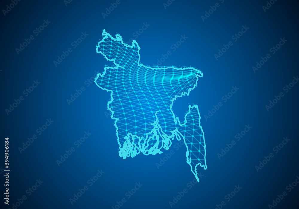 Abstract digital map of bangladesh with particles dots and line ...