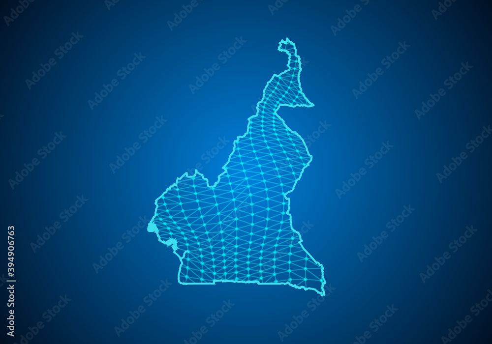 Abstract digital map of cameroon with particles dots and line ...
