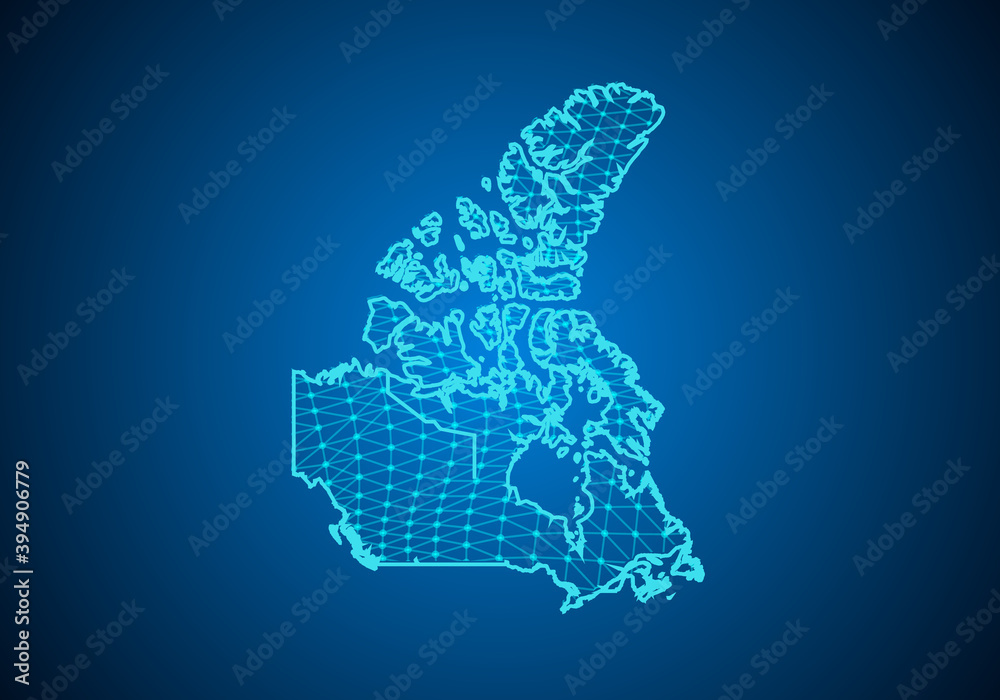 Abstract digital map of canada with particles dots and line. polygonal ...