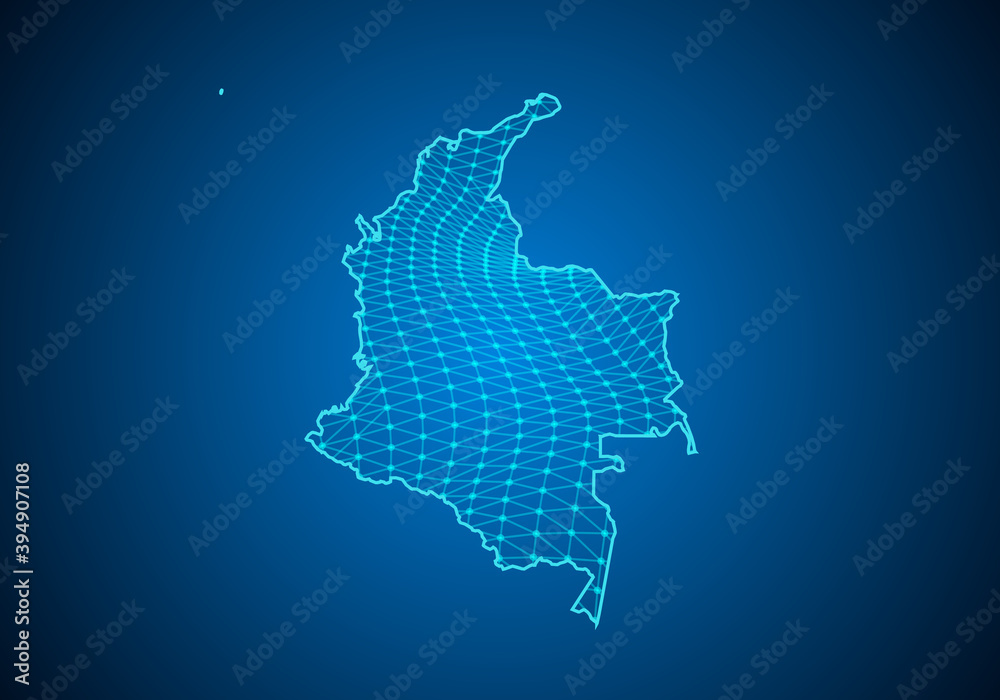 Abstract digital map of colombia with particles dots and line ...