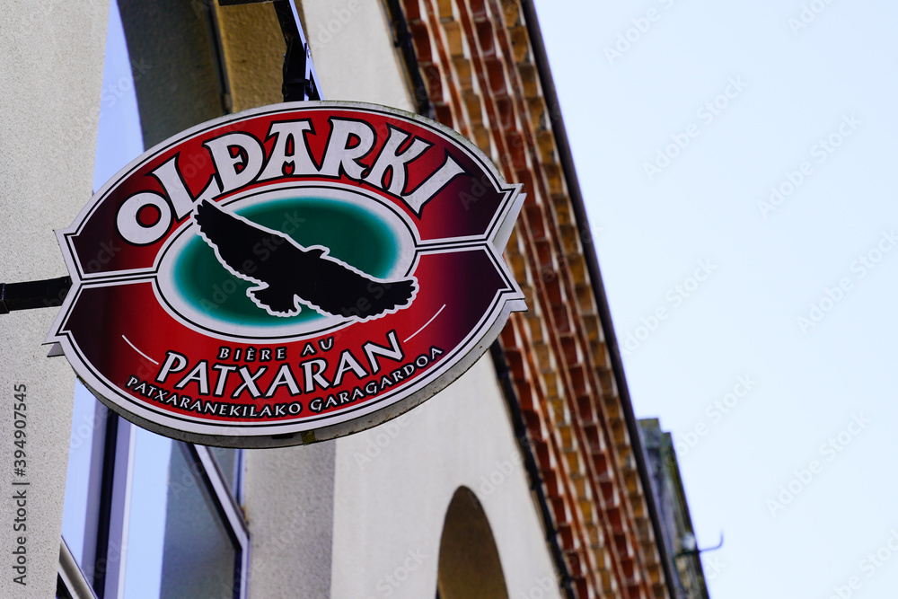 Foto de Oldarki Patxaran logo and text sign front of pub bar of french ...