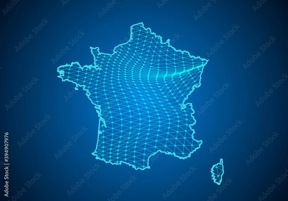 Abstract digital map of france with particles dots and line. polygonal ...