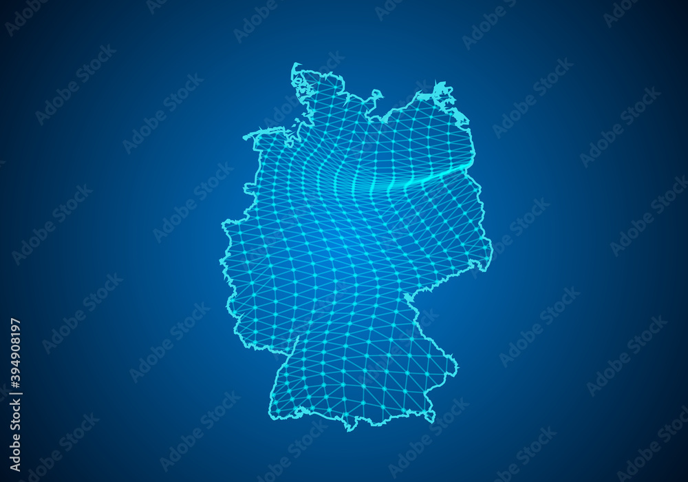 Abstract digital map of germany with particles dots and line. polygonal ...