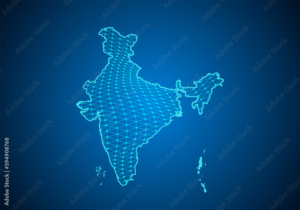 Abstract digital map of india with particles dots and line. polygonal ...