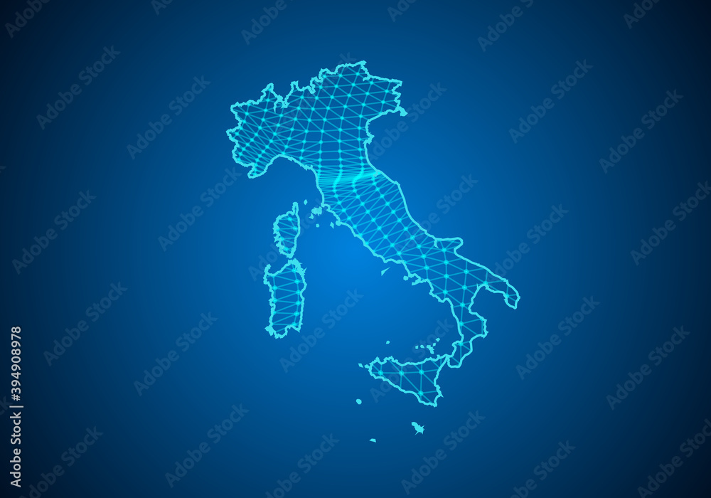 Abstract digital map of italy with particles dots and line. polygonal ...