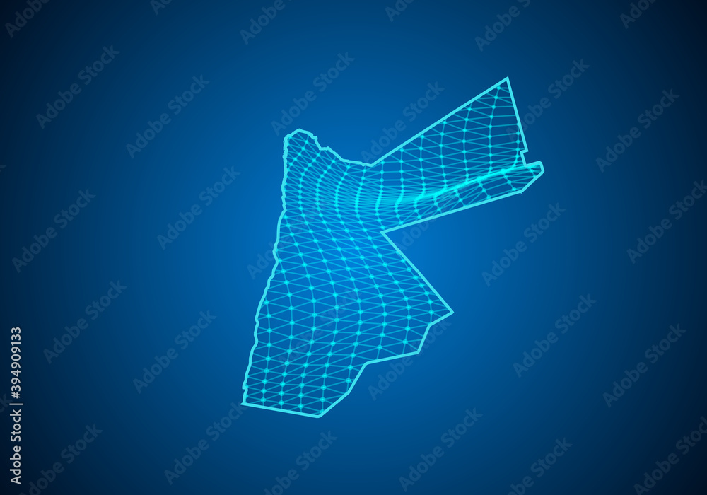 Abstract digital map of jordan with particles dots and line. polygonal ...
