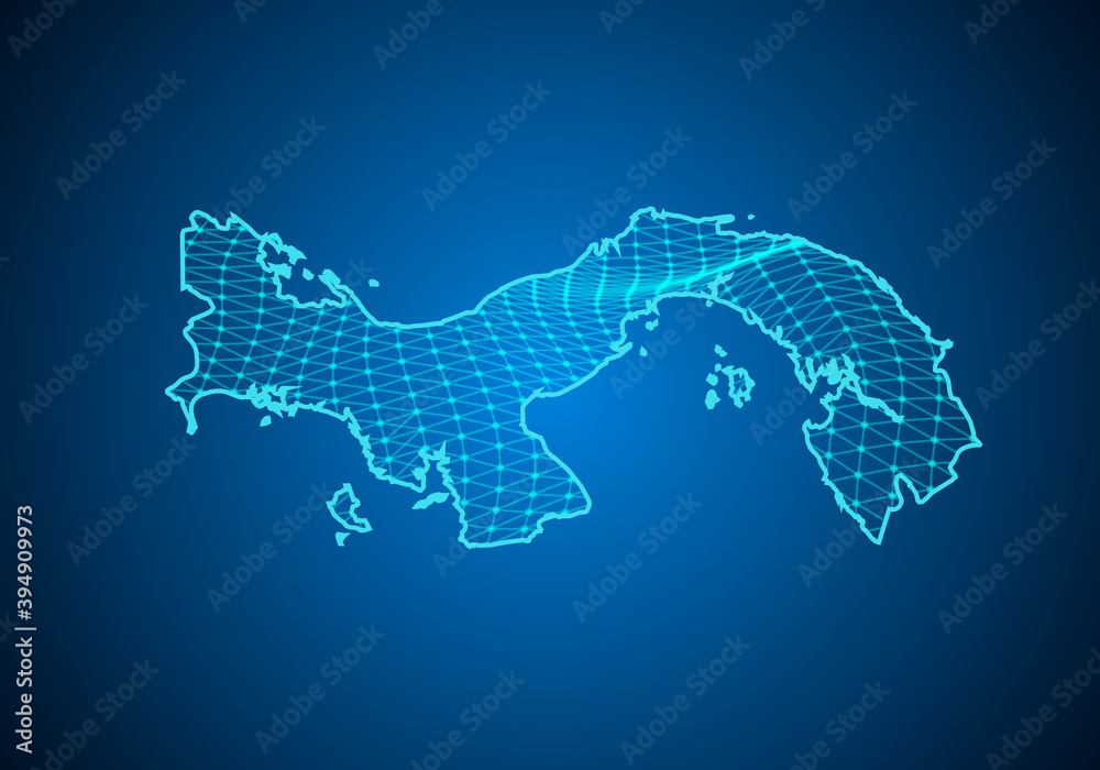 Abstract digital map of panama with particles dots and line. polygonal ...