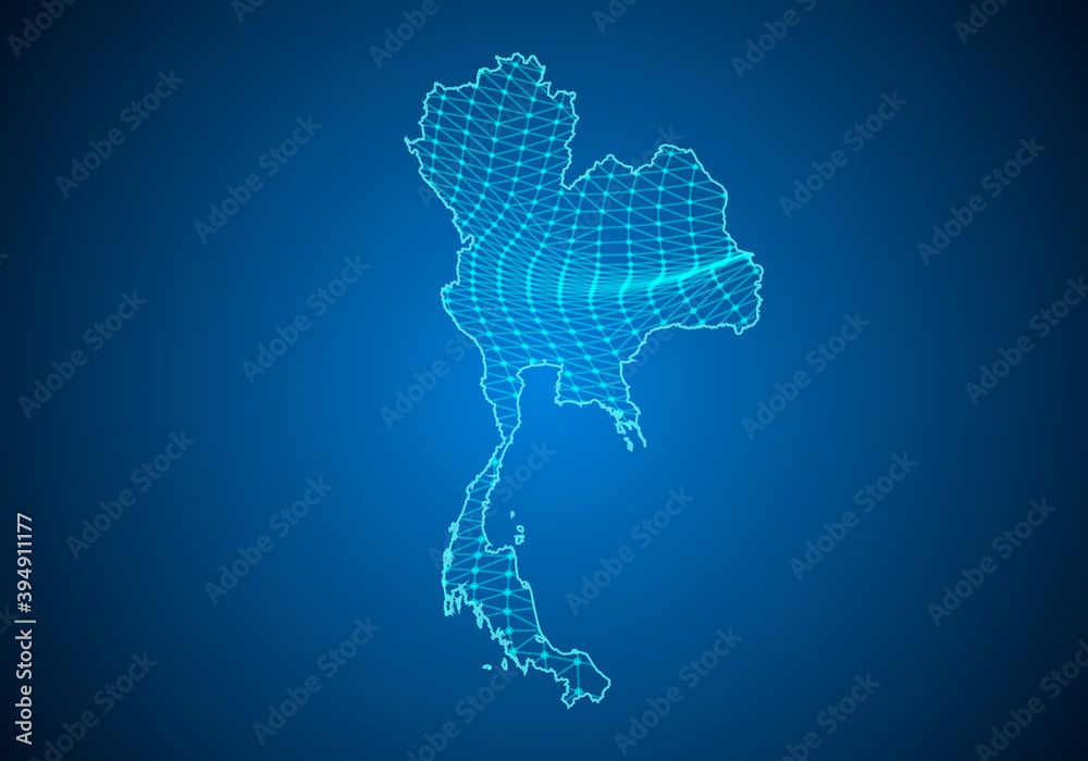 Abstract digital map of Thailand with particles dots and line ...