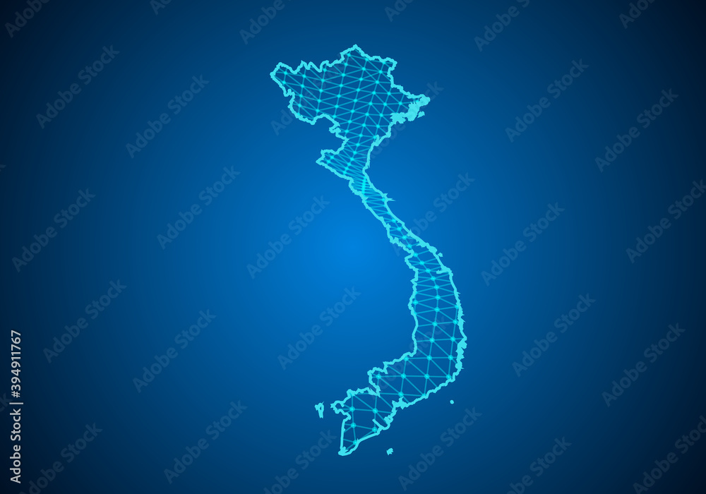 Abstract digital map of vietnam with particles dots and line. polygonal ...