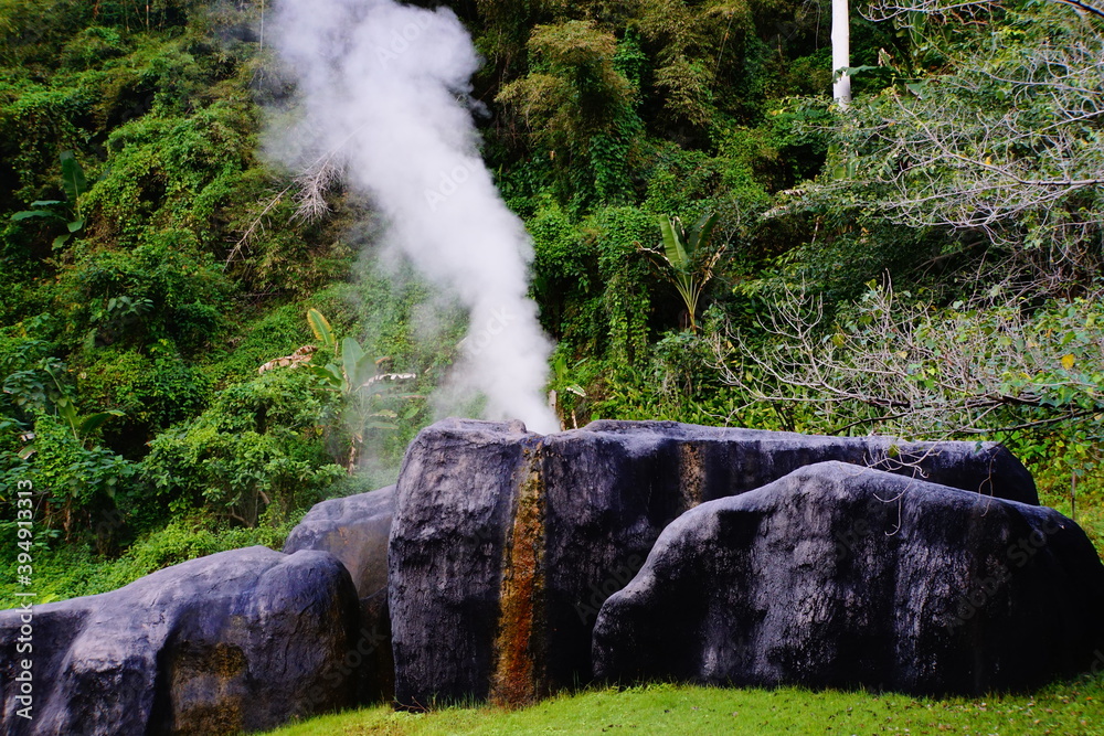 Steam Emitting From Hot Spring On Mountain Stock Photo | Adobe Stock