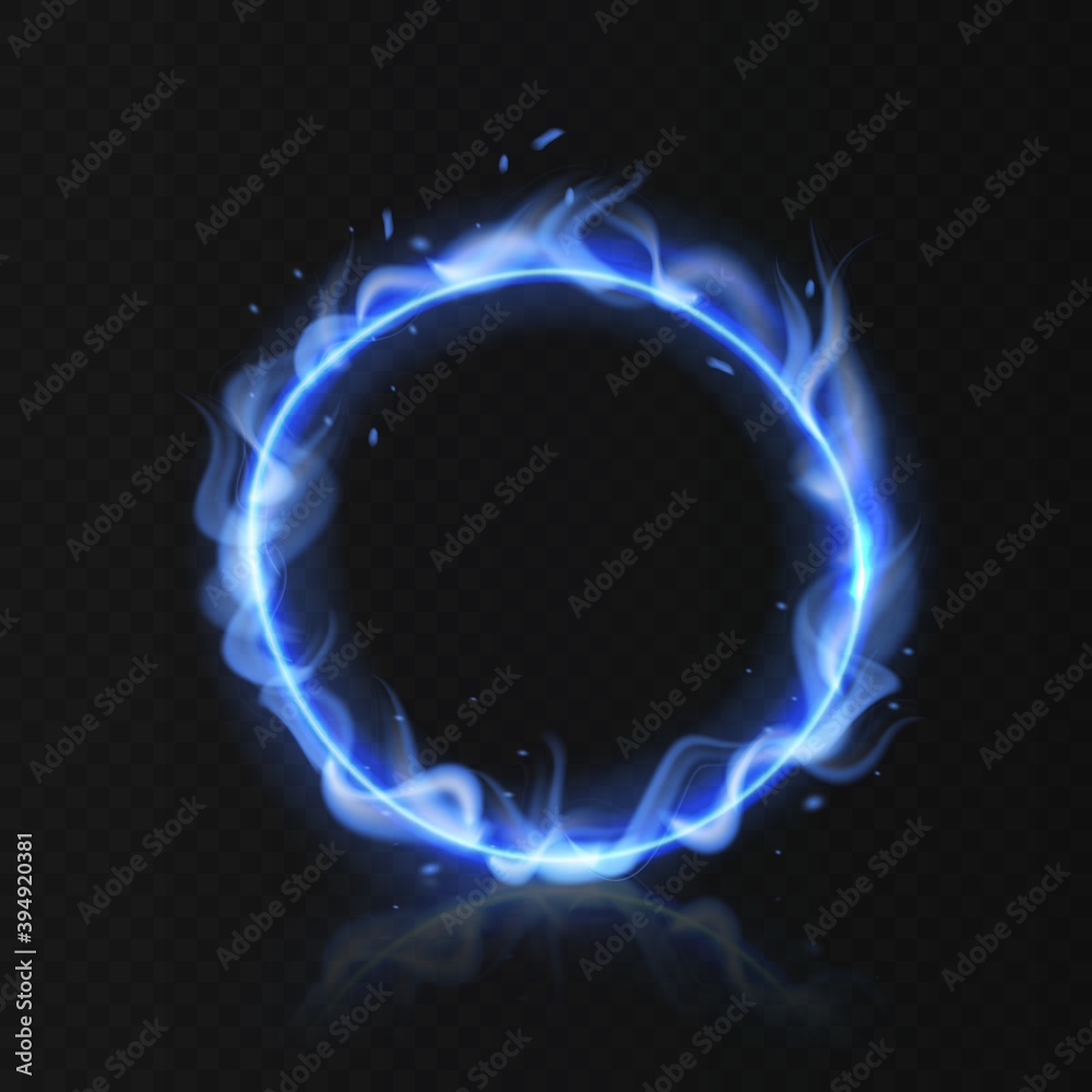 Blue fire ring. Realistic burning circle. Round fiery shape with hole ...