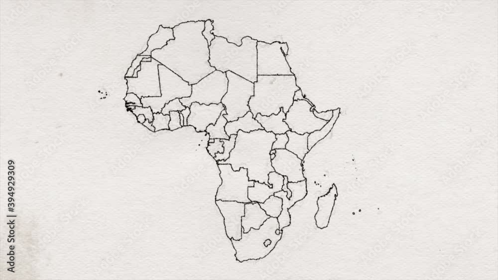 Africa Map Drawing Ink Textured Showing Up Intro By Regions/ 4k ...
