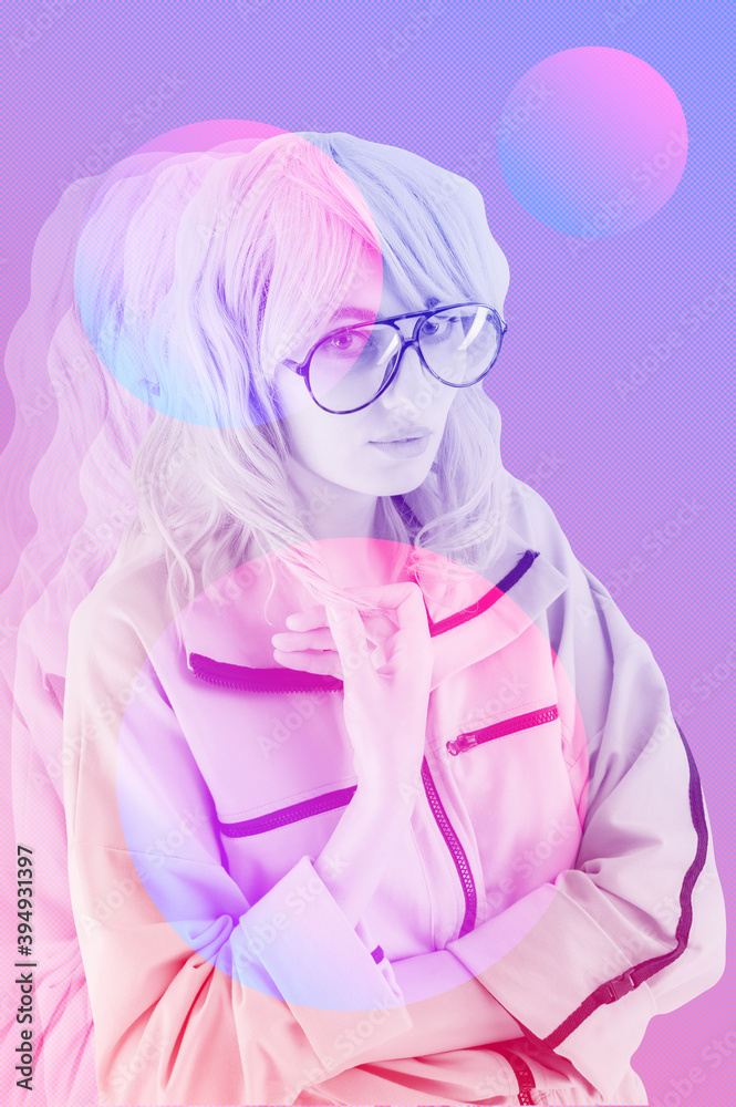 Funky woman in sunglasses. Crazy lady and surreal composition of ...