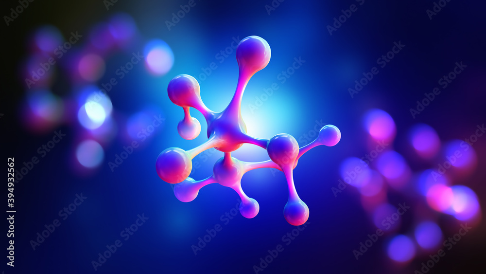 Molecule 3D illustration. Crystal lattice under a microscope. Cellular ...