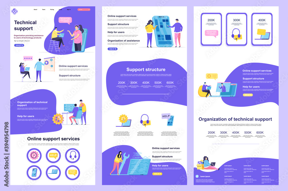 Technical support flat landing page. Online consultation and assistance ...