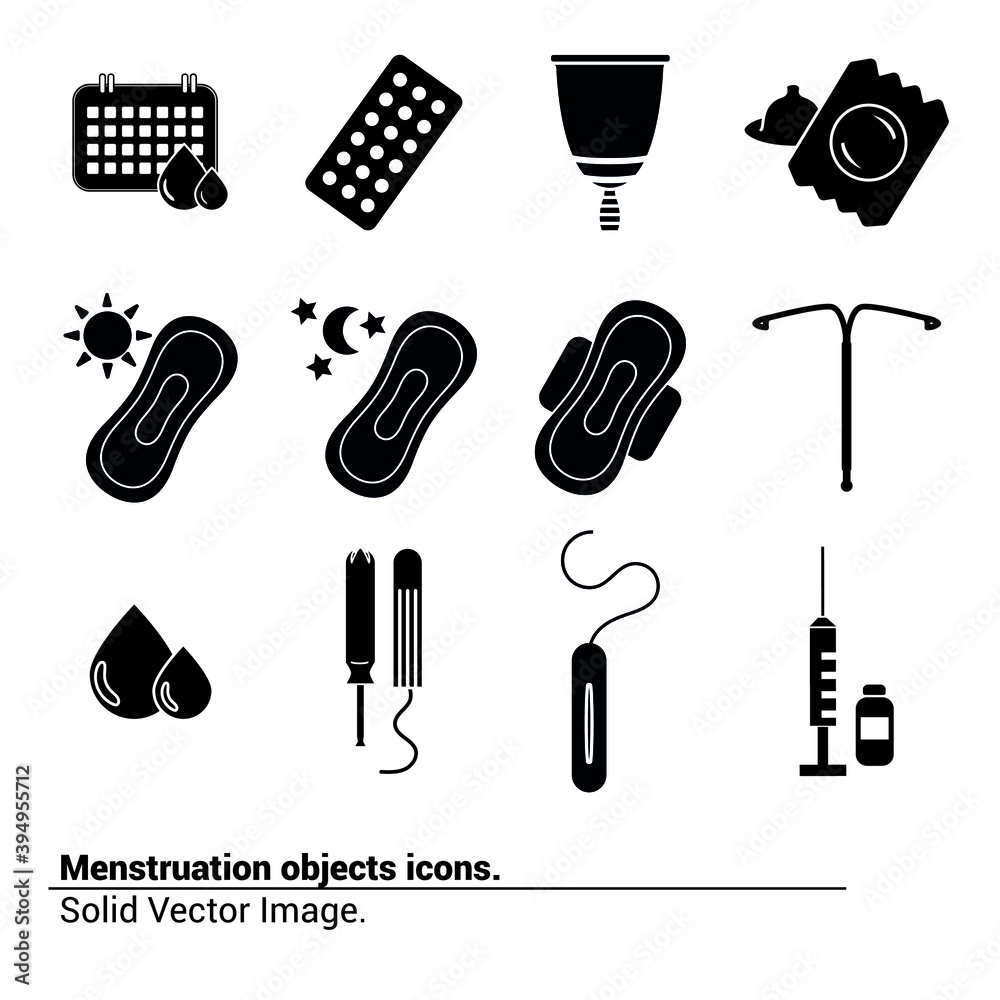 Vector image. Menstrual hygiene and women's contraception icons. Stock ...