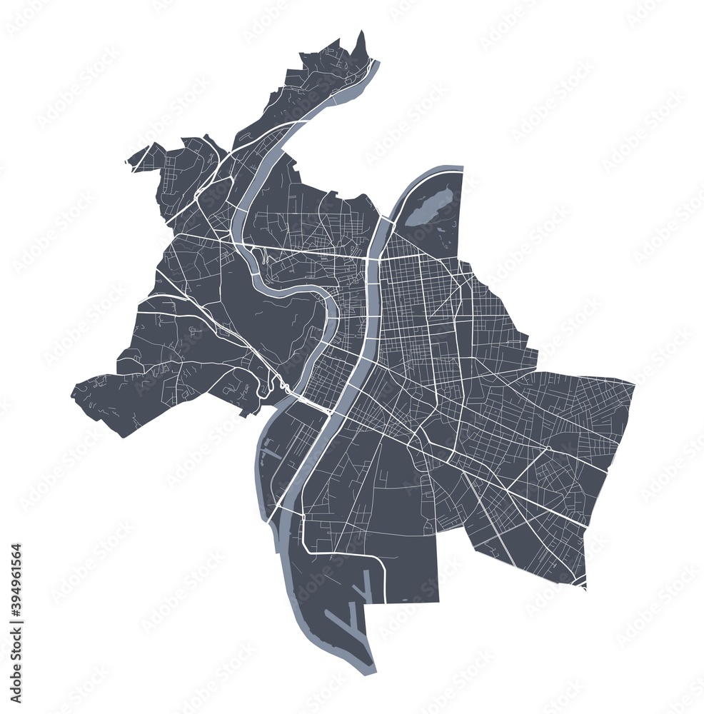 Lyon map. Detailed map of Lyon city poster with streets. Cityscape ...