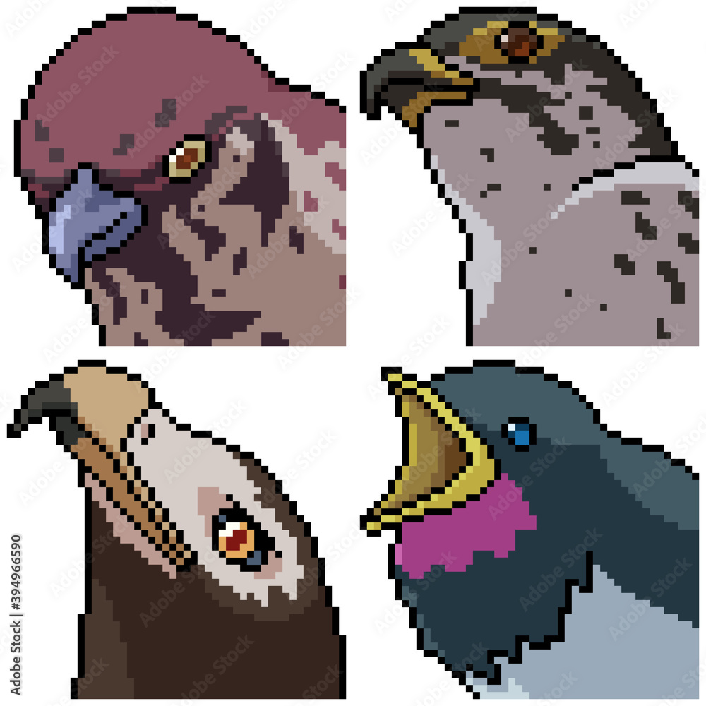pixel art set isolated bird portrait Stock Vector | Adobe Stock