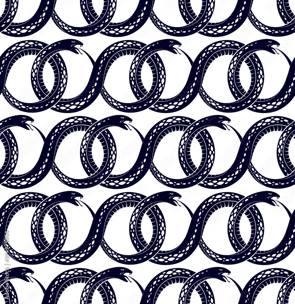 Seamless snakes pattern in vintage drawing style, dangerous poisoned ...