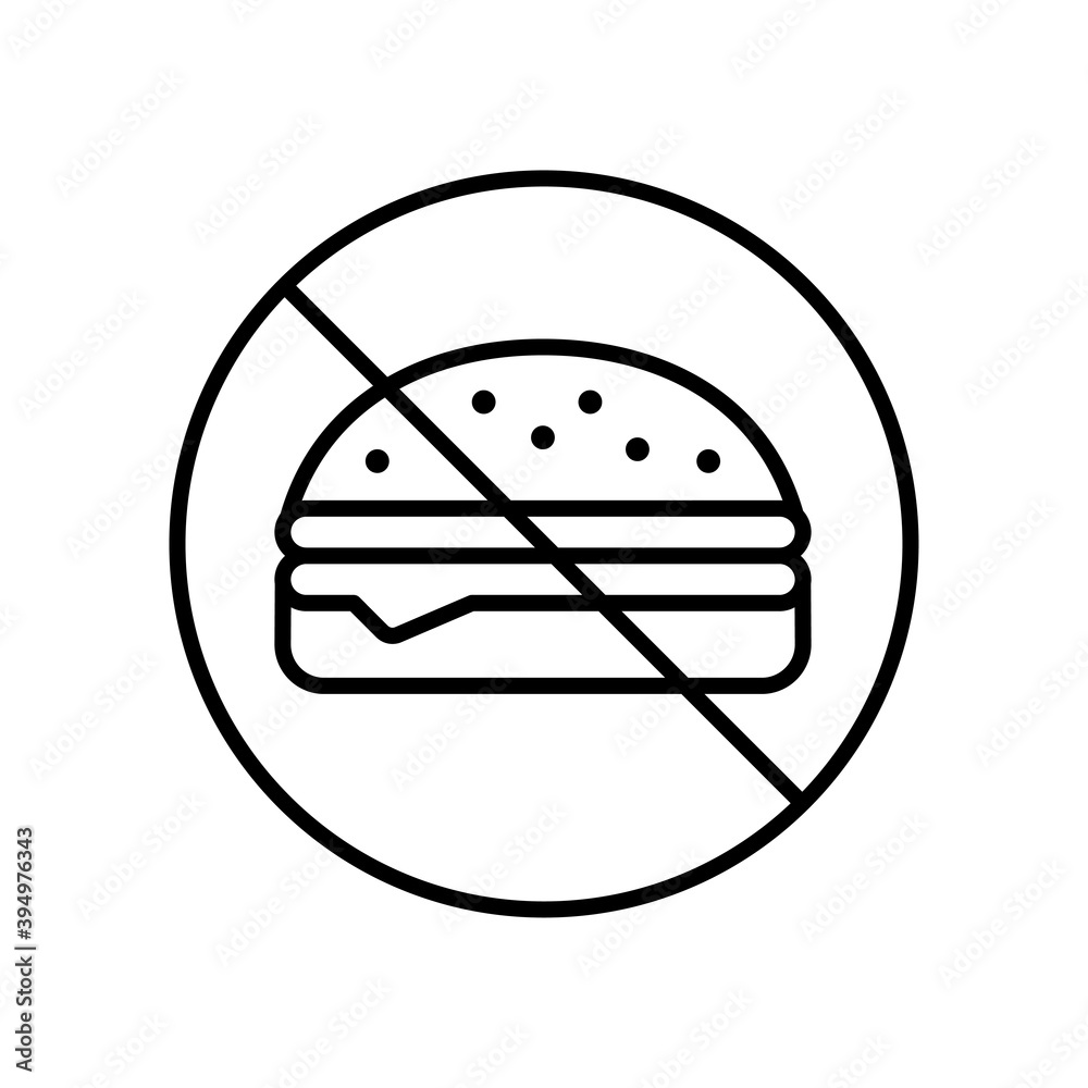 Proper nutrition icon. Ban on junk food. The crossed-out sandwich ...