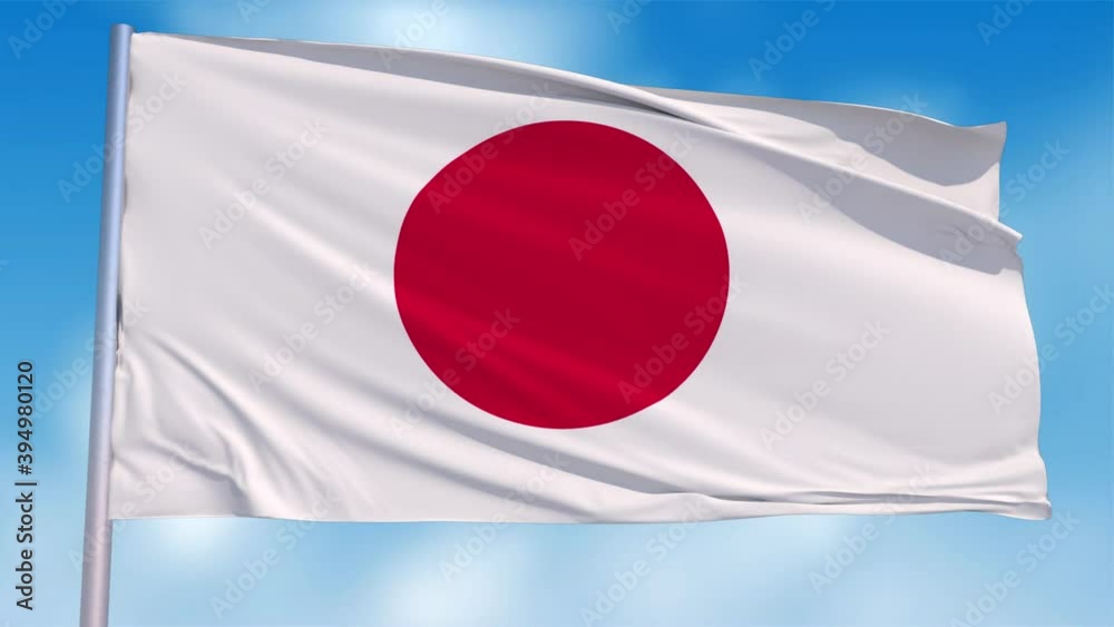 Realistic Waving national flag of Japan Hinomaru In The Wind With Pole ...