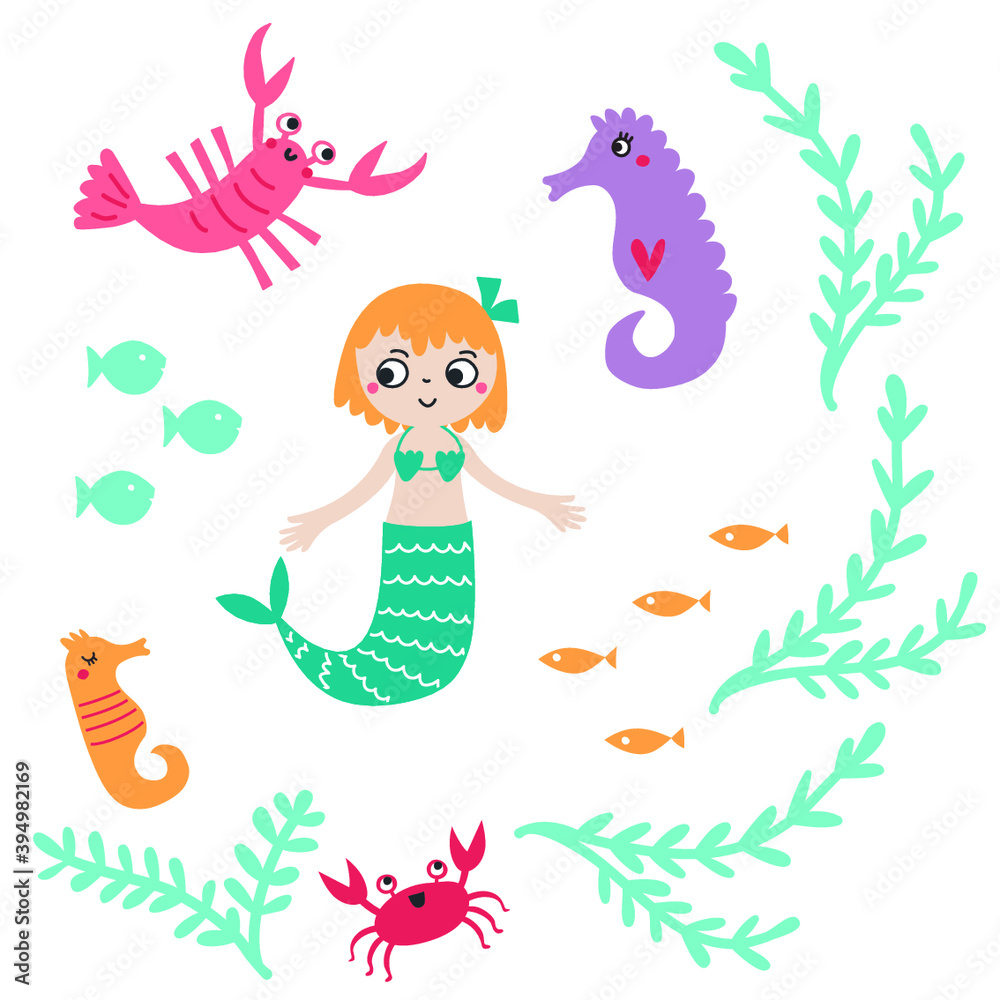 Collection bundle hello little mermaid cute greeting card lettering ...