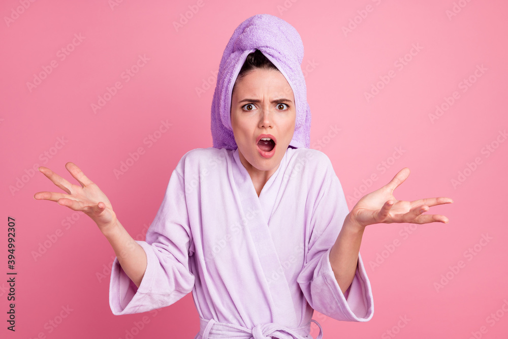 Close-up portrait of nice devastated desperate irritated girl wearing ...