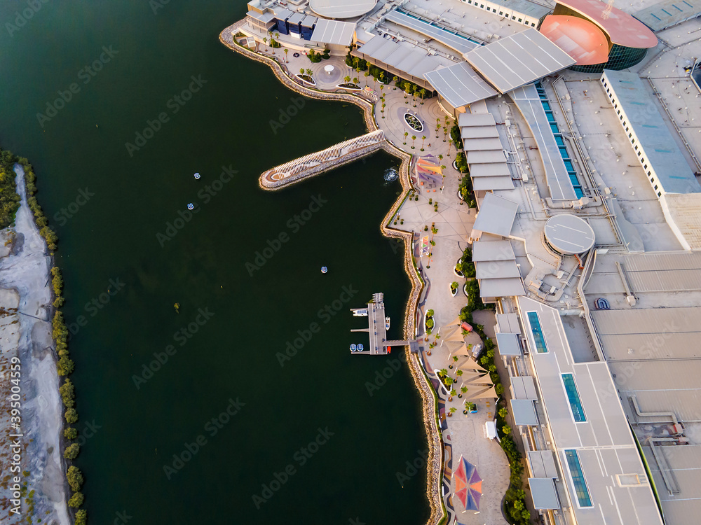 Aerial view of Manar mall and the promenade in Ras al Khaimah emirate ...