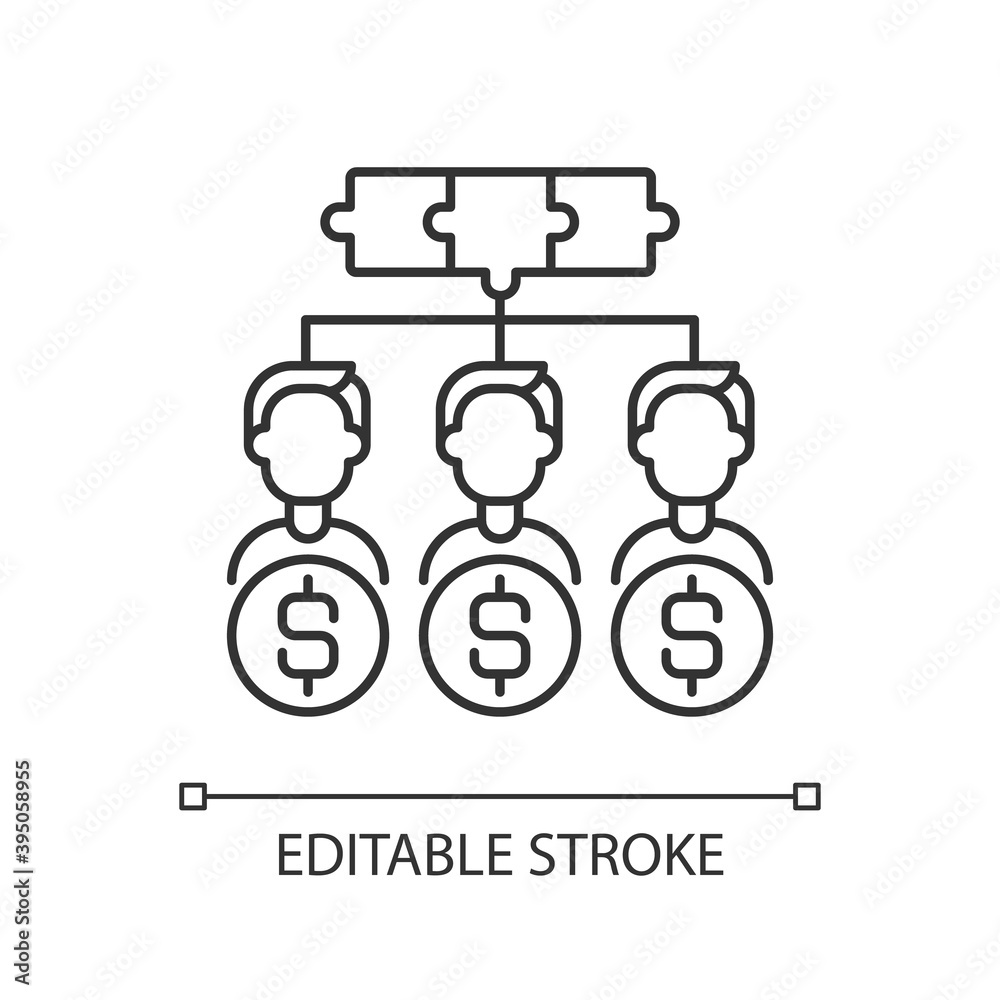 Shareholders linear icon. Corporation that owns shares of share capital ...