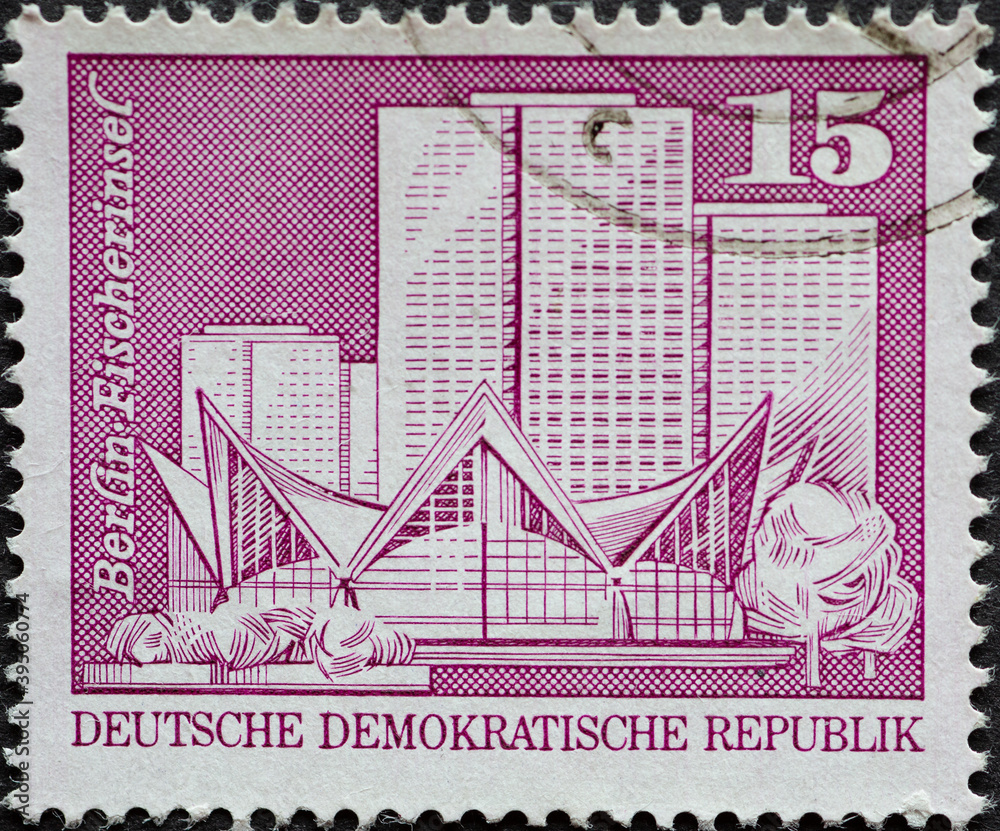GERMANY, DDR - CIRCA 1973 : a postage stamp from Germany, GDR showing some skyscrapers in Berlin ...