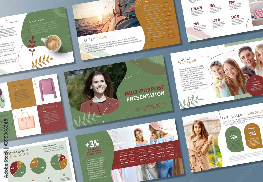 Business Presentation Layout with Green and Maroon Accents Stock ...