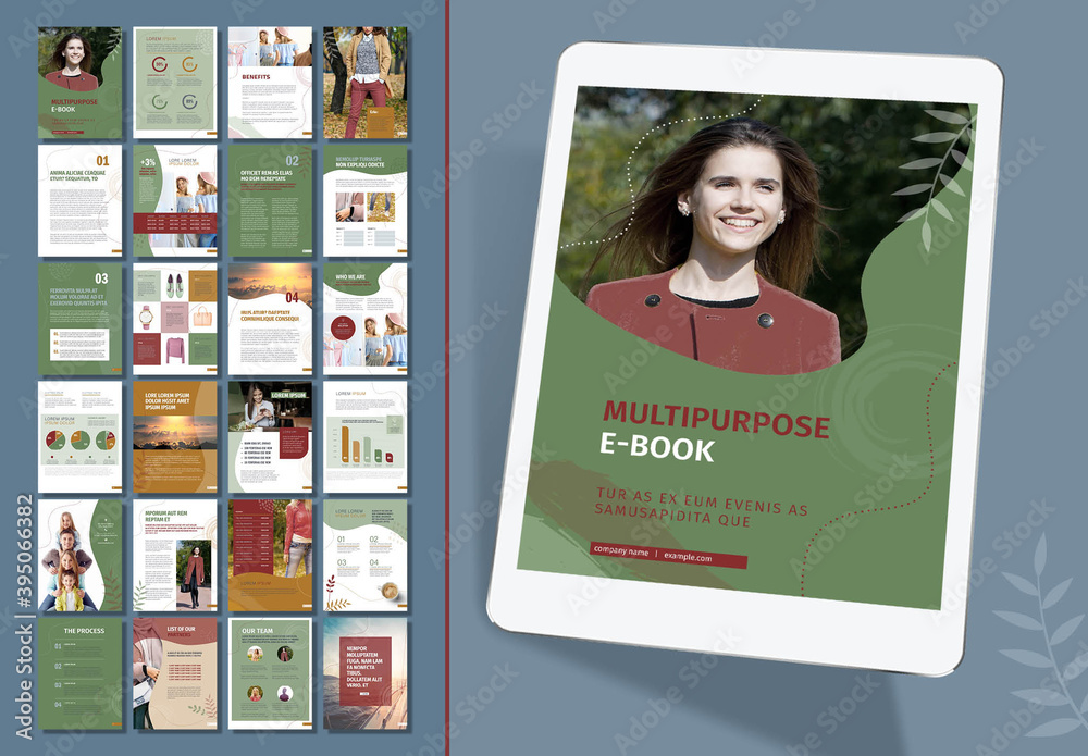 Business E-Book Layout with Green and Maroon Accents Stock Template ...