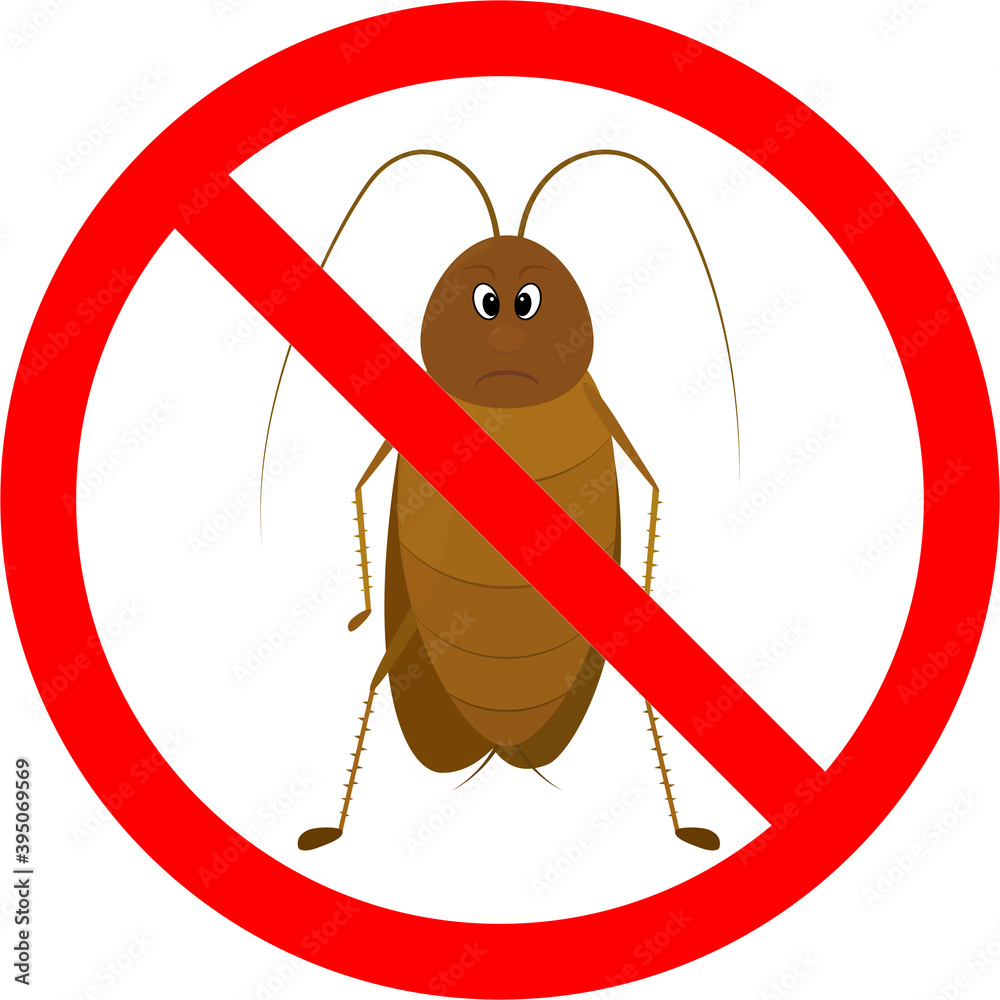 No cockroach sign in red crossed circle vector icon isolated on white ...