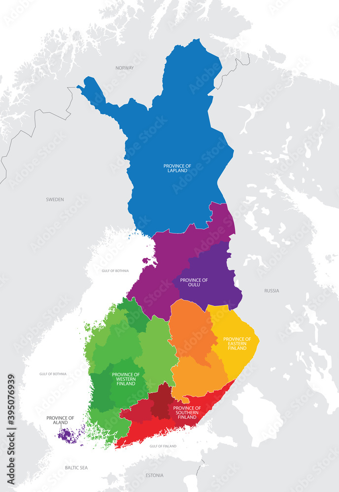 Detailed, vector, illustration map of the regions of Finland with the ...