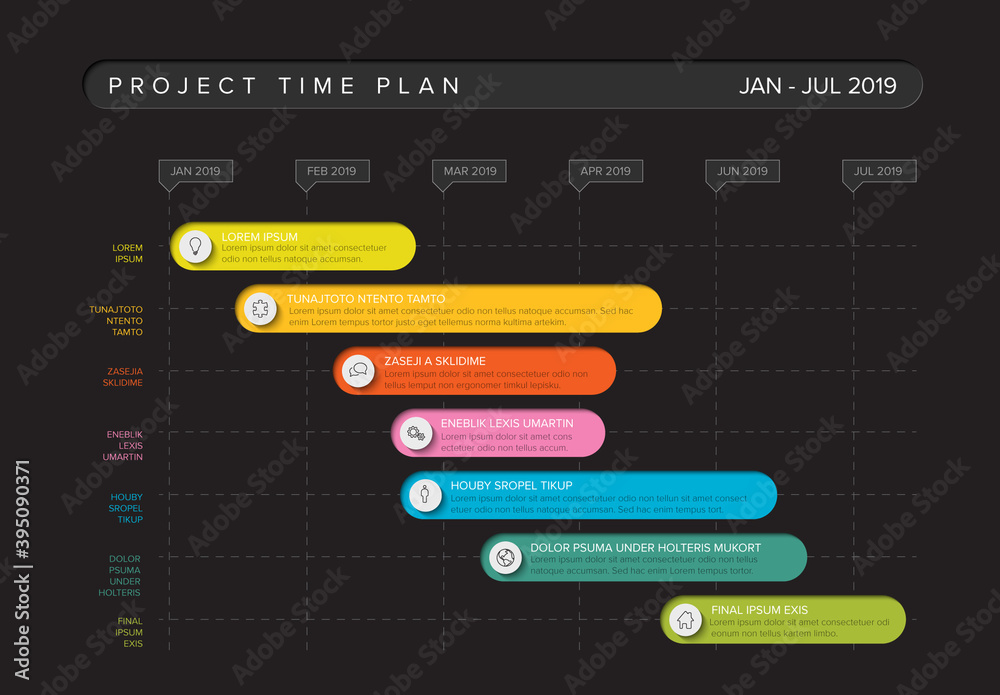 Gantt Project Production Timeline Graph Dark Stock Template | Adobe Stock