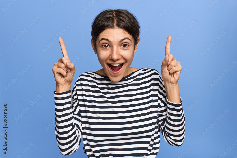 Body language, signs and gestures. Funny cute teenage girl with nose ...