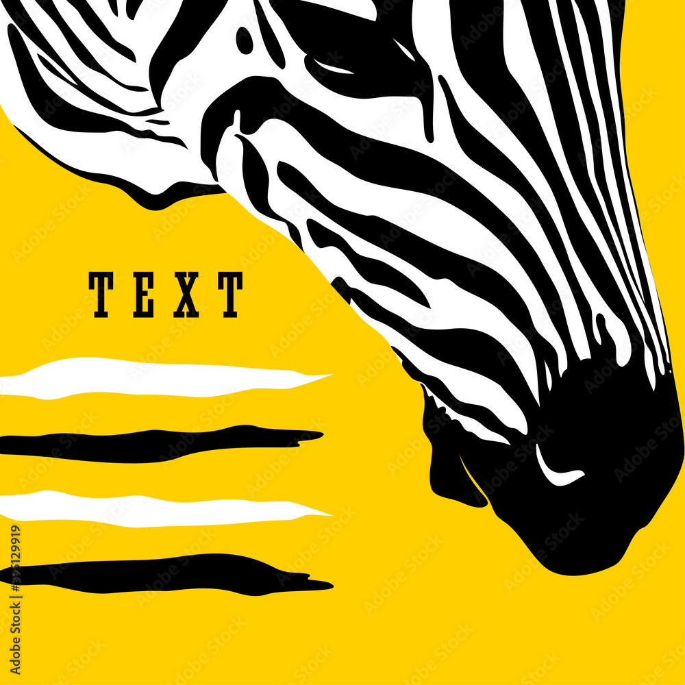 Poster with head zebra on yellow background. Vector template in pop art ...