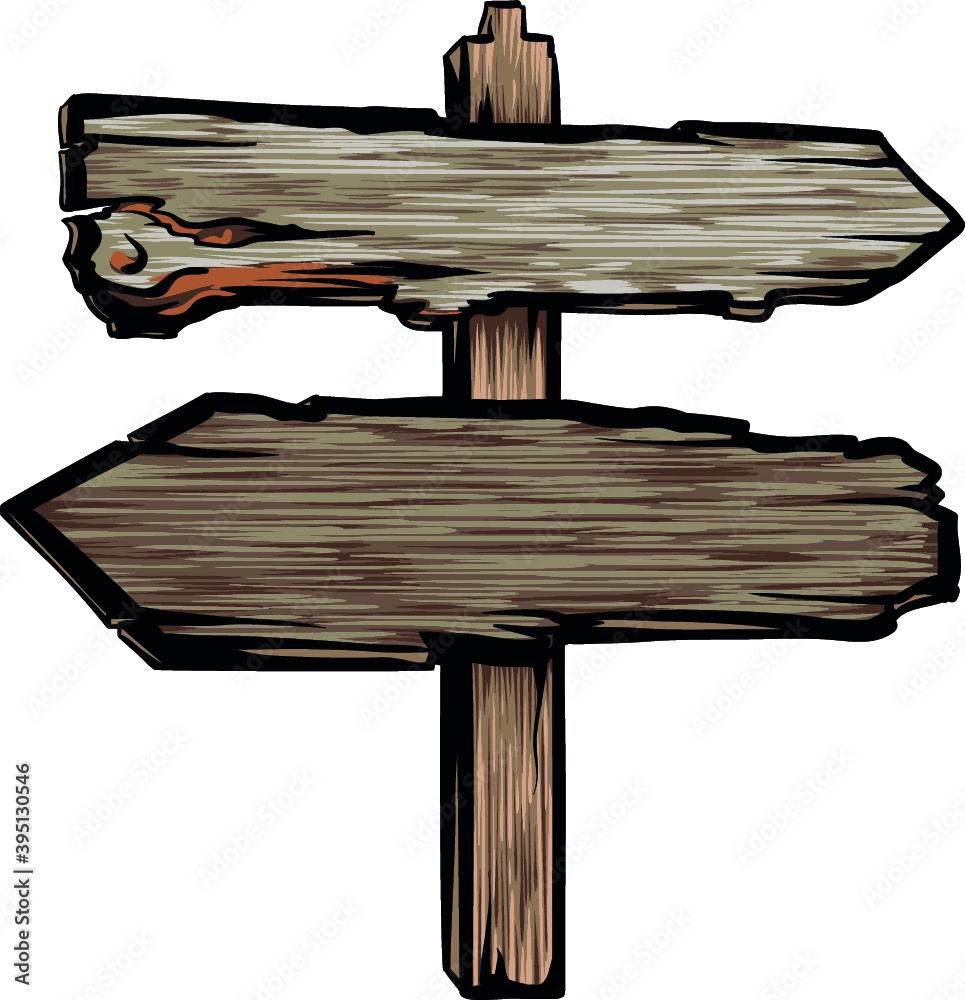 Old wooden cartoon sign. Rustic direction arrow vector isolated on ...
