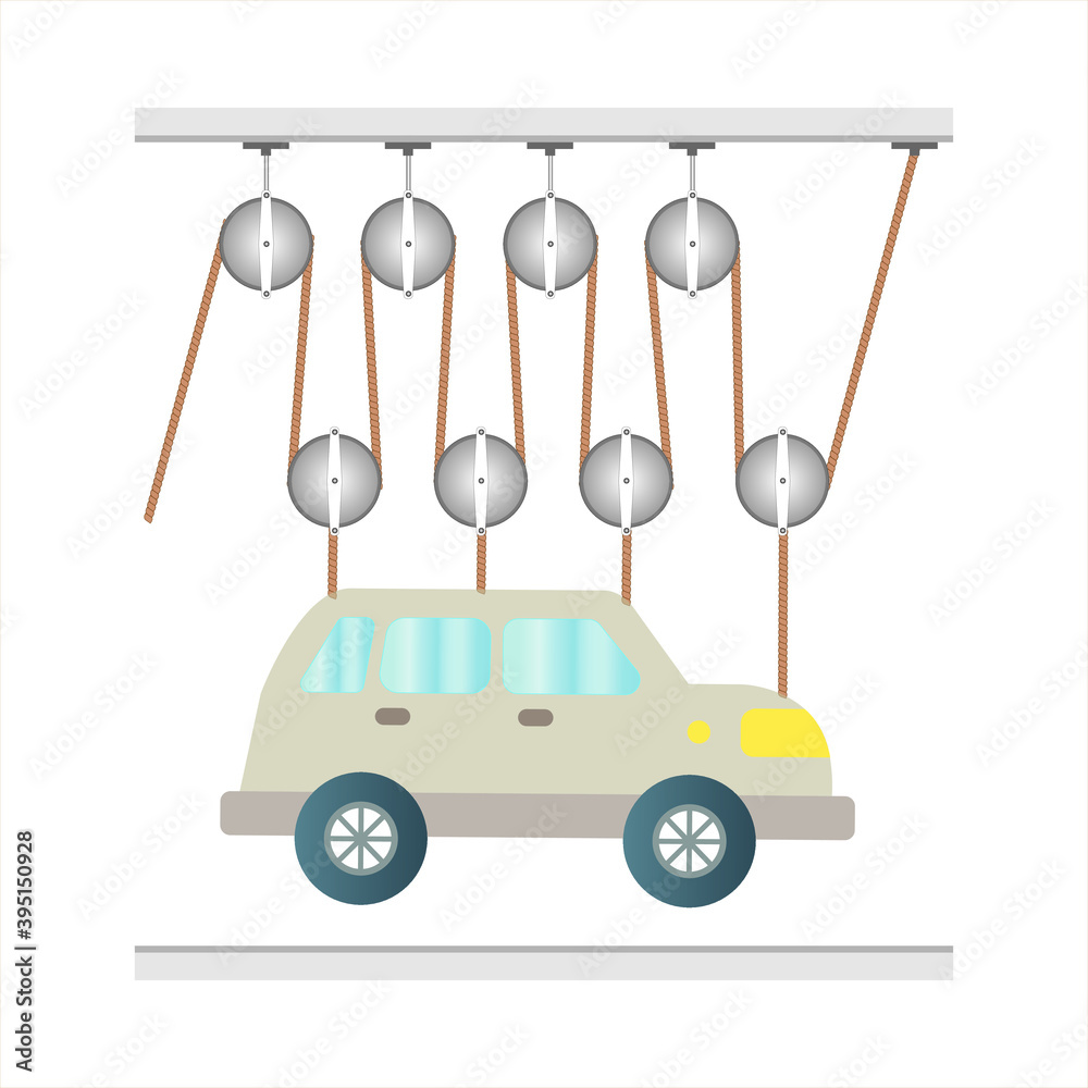 The Law of Motion. Simple Machines Pulleys. Physics, Stock Vector ...